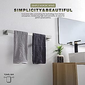 KOKOSIRI 24-Inch Single Towel Bar, Bathroom Towel Holder, Bath Towel Hook Square Robe Hook Coat Hook, Wall Mounted, SUS 304 Stainless Steel, Brushed Steel, B05A3-BR-L24