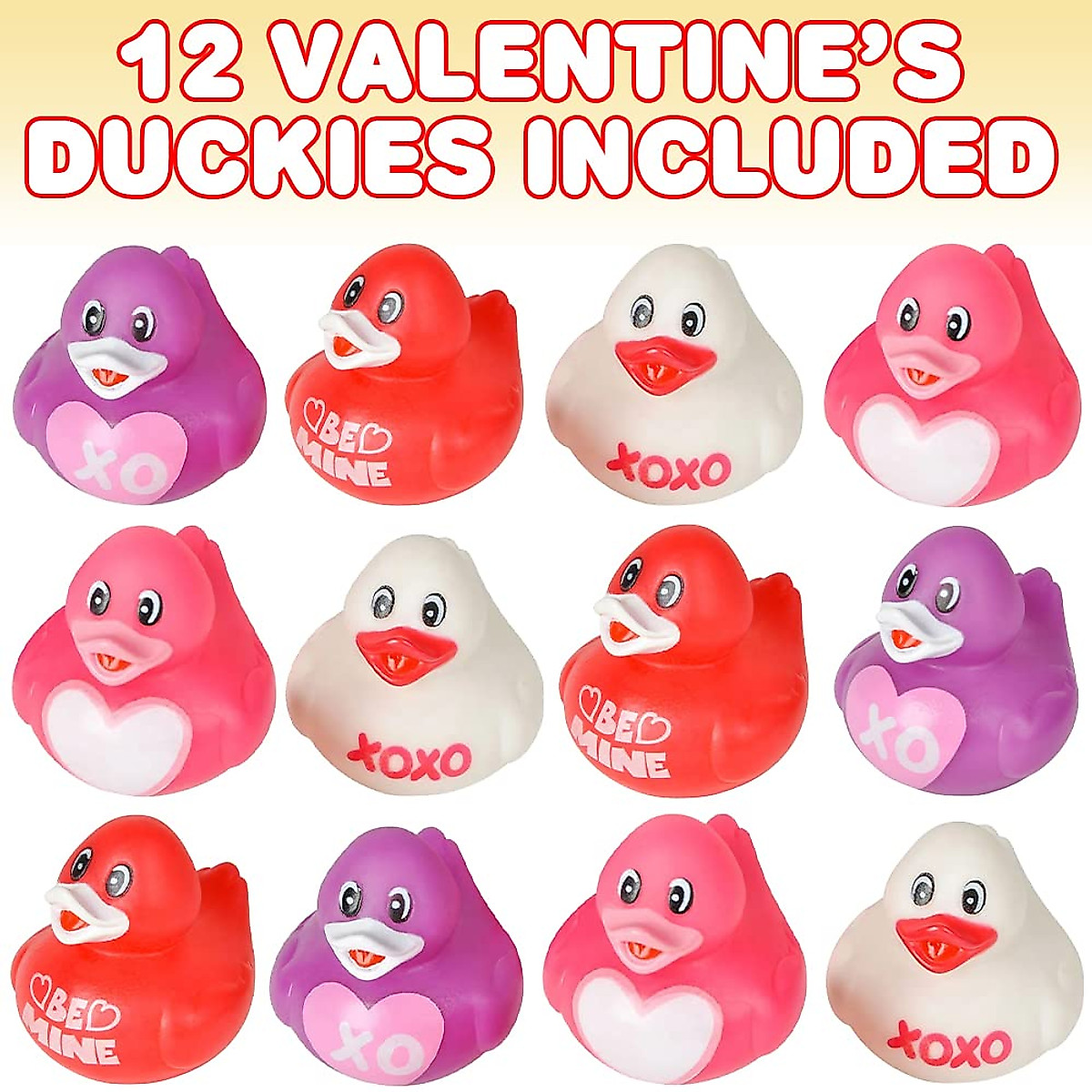 ArtCreativity 2-Inch Valentine's Day Rubber Duckies, Pack of 12, Cute Valentine Bath Toys, Fun Rubber Duckies for Bath, Pool, or Party Decorations, Perfect Valentine’s Day Party Favors