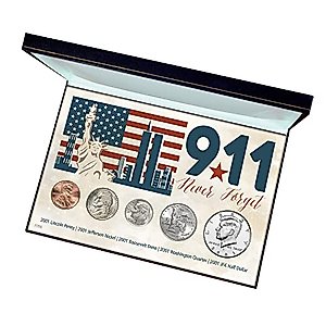 9-11 Never Forget Coin Collection in Display Box, September 11, 2001 Five Piece Coin Set