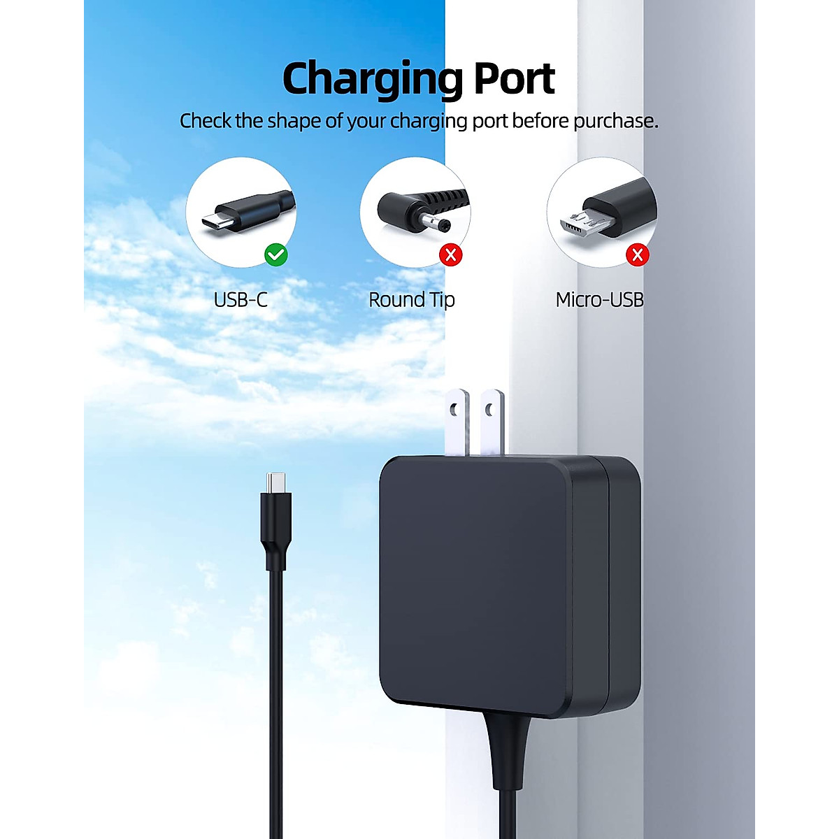 45W USB Type C AC Charger Fit for Asus Chromebook Flip C434TA C434T C434 C433TA C433T C433 C436FA C436F C436 C214MA C214M C214 Adapter Power Supply Cord