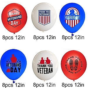 48pcs Veterans Day Decorations Balloons - Happy Veterans Day Balloons Decorations Set for Thank You Veterans Party Supplies Patriotic Themed Party Decorations
