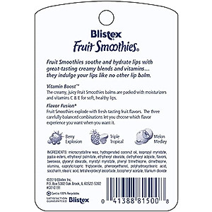 Blistex Fruit Smoothies Lip Moisturizers 3 Sticks 0.10 oz each Pack of 6