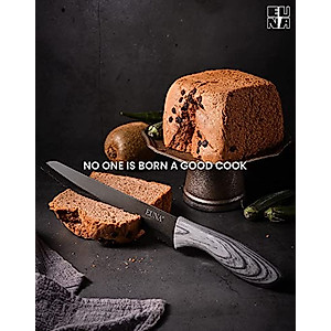 EUNA Serrated Bread Knife, 8 Inch Bread Cutter With Sheath & Gift Box, Stainless Steel Utility Knife for Slicing Homemade Bread, Bagels, Cake, Non-stick Coating