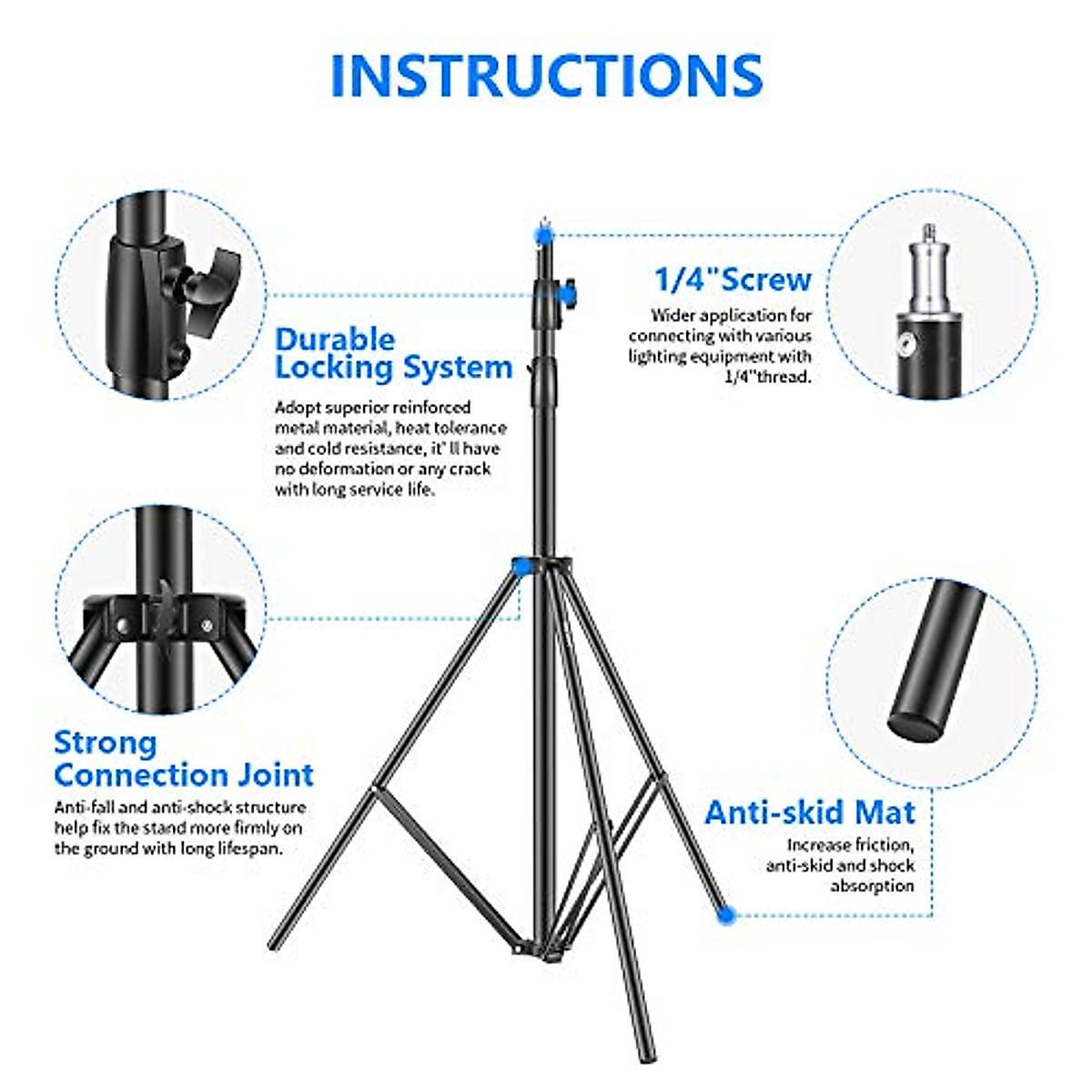 Neewer Heavy Duty Light Stand 10 Feet/3 Meters Adjustable Spring Cushioned Metal Photography Tripod Stand for Photo Studio Softbox, Flash Monolight, Ring Light and Other Photographic Equipment(Black)