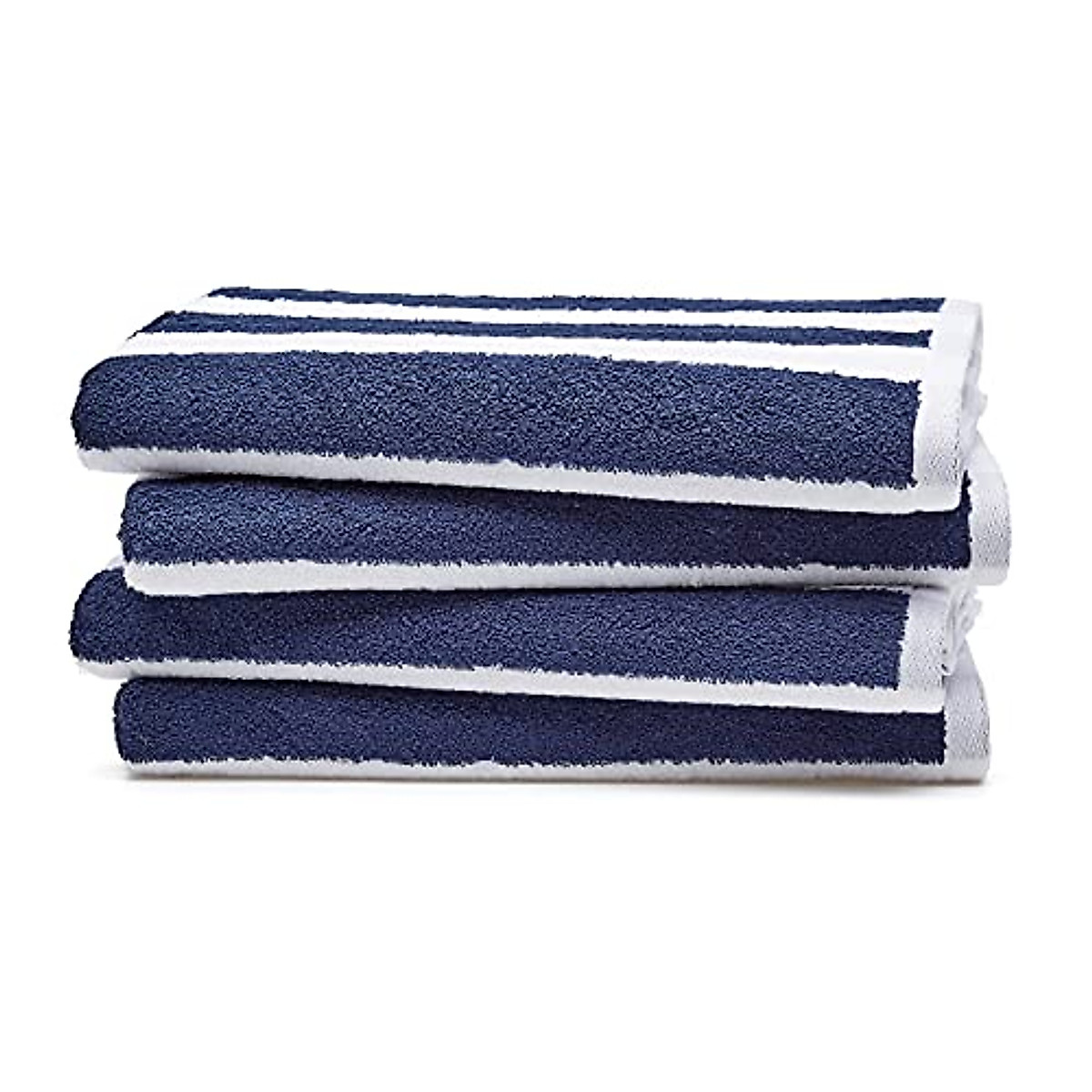 Amazon Basics Cabana Stripe Beach Towel, Pack of 4, Navy Blue, 30 in x 60 in