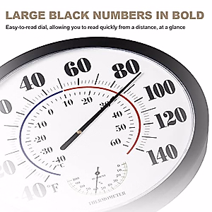 Indoor Outdoor Thermometer Wall Large Numbers Thermometer No Battery 10" Hanging Digital Weather Hygrometers for Home Garden Outside Patio Decor (Black)