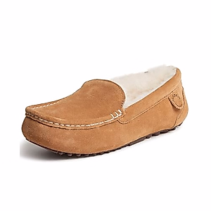 Dearfoams Women's Fireside Water Resistant Indoor/Outdoor Genuine Shearling Mel Moccasin Slipper, Wide Widths