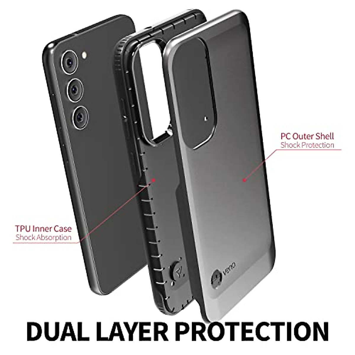 VENA Outcross for Samsung Galaxy S23 Plus Case, Military Grade Drop Protection, Dual Layer Shockproof Protective Phone Case - Graphite Gray/Black