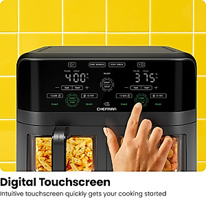 CHEFMAN 6 Quart Dual Basket Air Fryer Oven with Easy View Windows, Sync Finish, Hi-Fry, Auto Shutoff, 2 Independent 3Qt Nonstick Dishwasher Safe Frying Baskets, Digital Double Air Fryer - Black