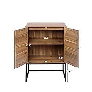 ZeHuoGe Natural Rattan Sideboard Buffet Storage Accent Cabinet with 2 Magnetic Door, Sideboard Buffet Cupboard Accent Cabinet, Built-in Adjustable Shelf Iron Bracket US Delivery (Walnut)