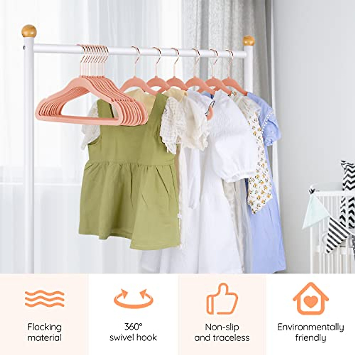IEOKE Baby Velvet Hangers,50 Pack Children Clothes Hangers Ultra Thin Non Slip Clothes Racks with 6 Pcs Kids Clothing Dividers