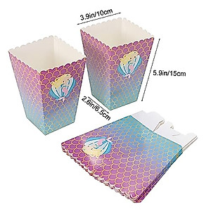 Popcorn Carton 24 Pcs Popcorn Boxes Party Candy Cartons Mermaid Popcorn Boxes Snack Box Mermaid Popcorn Box Scalloped Favor Box