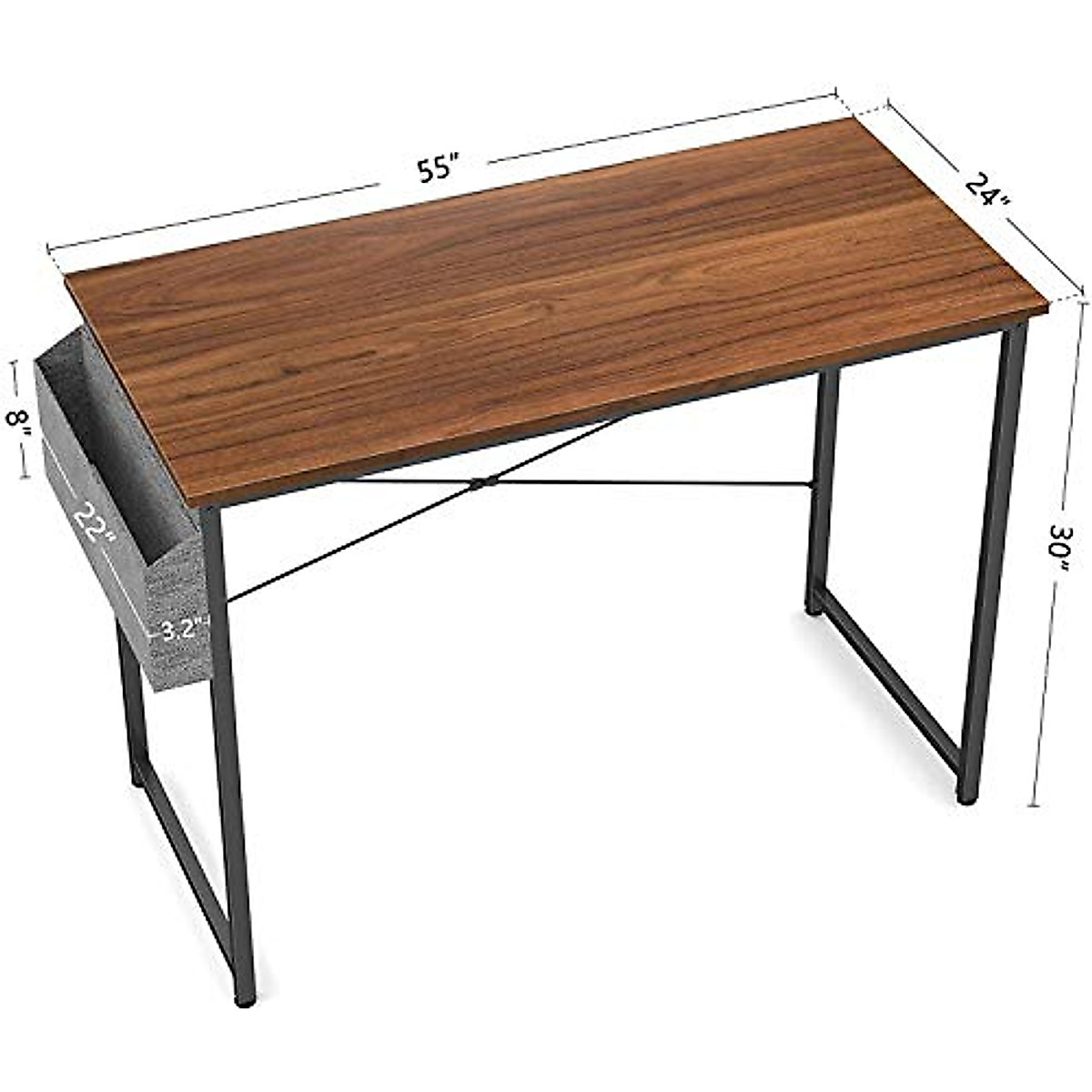 Cubiker Computer Desk 55 inch Home Office Writing Study Desk, Modern Simple Style Laptop Table with Storage Bag, Walnut