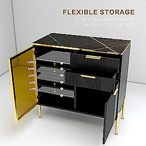 scolyk Buffet Cabinet with Storage:Black Cabinet with Drawers,Farmhouse Coffee Bar Cabinet with Storage,Black Buffet Cabinet,Kitchen Sideboard Cabinet