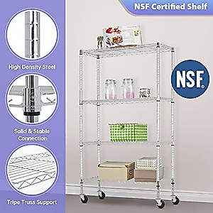 FDW 4-Tier Wire Shelving Storage Shelves Adjustable NSF Wire Shelf Heavy Duty Storage Shelving Unit on 3” Wheel Casters Commercial Metal Wire Rack 36L x 14W x 62H,Chrome