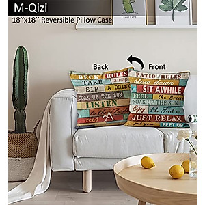 Patio Rules Decorative Doormat 17”X30”,Patio Rules Deck Rules Reversible Throw Pillowcase 18”X18”,Set of 1 Pillow Cover 1 Doormat,Farmhouse Home Porch Patio Garden Door Decor,Housewarming Gifts