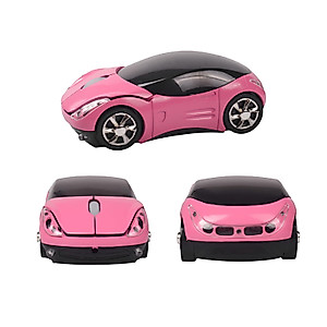 WAONIQ Wireless Mouse, 2.4G Wireless Mouse Car Mouse, Ergonomic Game Mouse with USB Receiver, 1600DPI Optical Mouse, Smart Power Saving, Portable Mouse for PC Windows Laptop Notebook Mac OS(Pink)