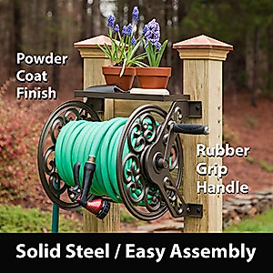 Liberty Garden Products 708 Steel Decorative Wall Mount Garden Hose Reel, Holds 125-Feet of 5/8-Inch Hose - Bronze