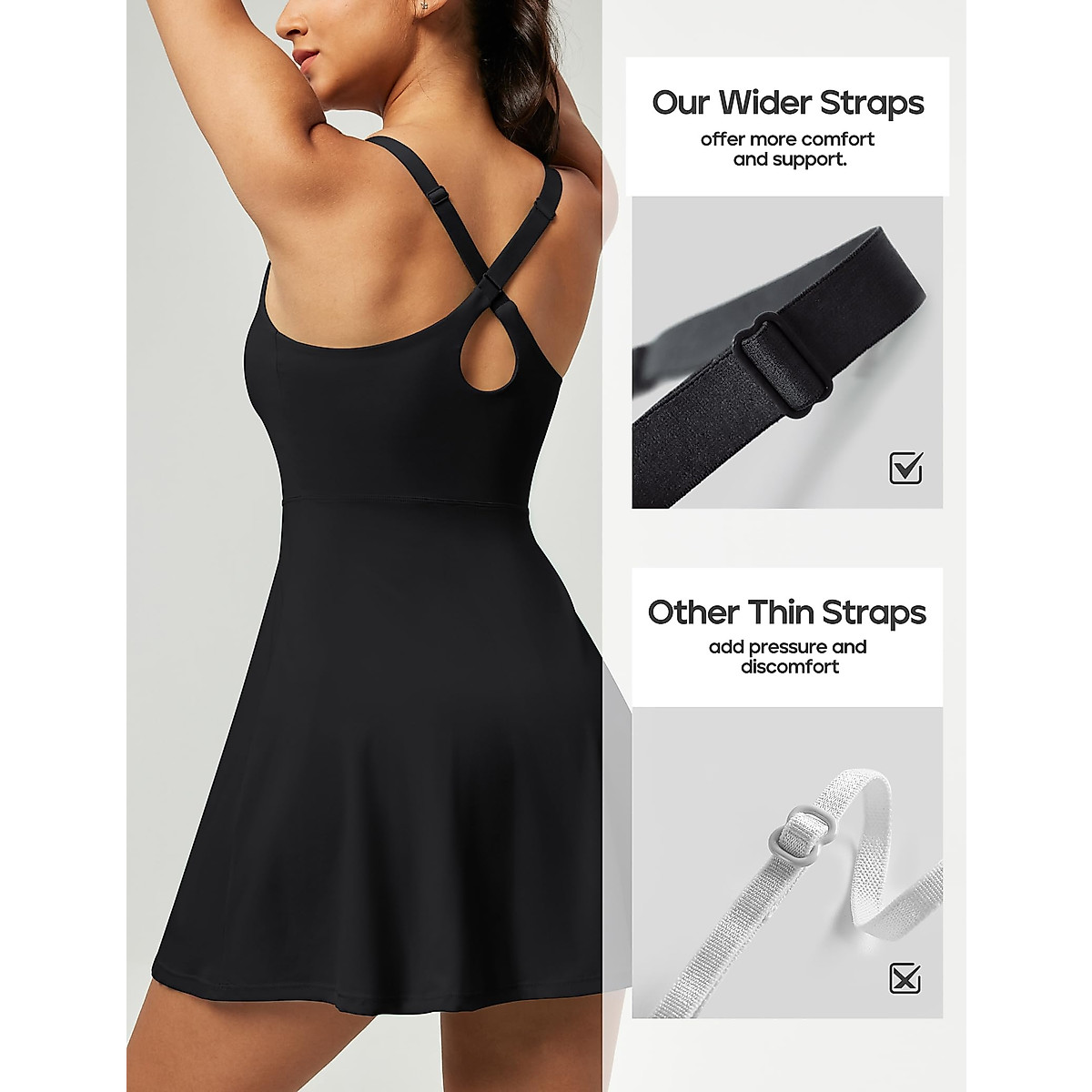 Womens Tennis Dress with Shorts Underneath Workout Dress with Built-in Bra Athletic Dresses Golf Dress Exercise Dress Black