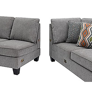 112" Wide Large Modern Upholstered L-Shaped Sectional Sofa with 4 Cushions, Modern Tufted Micro Cloth Couch with Soft Memory Foam Seats, 5 Seater Sofa - Light Grey - Oliver & Smith