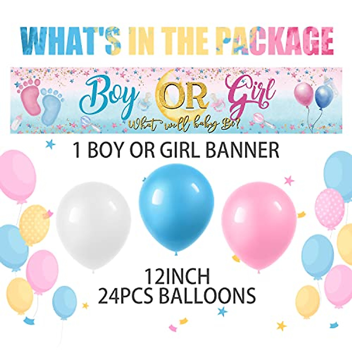Gender Reveal Yard Sign,Boy or Girl Banner and Blue Pink Balloons,What Will Baby Be Boy or Girl Gender Reveal Party Supplies