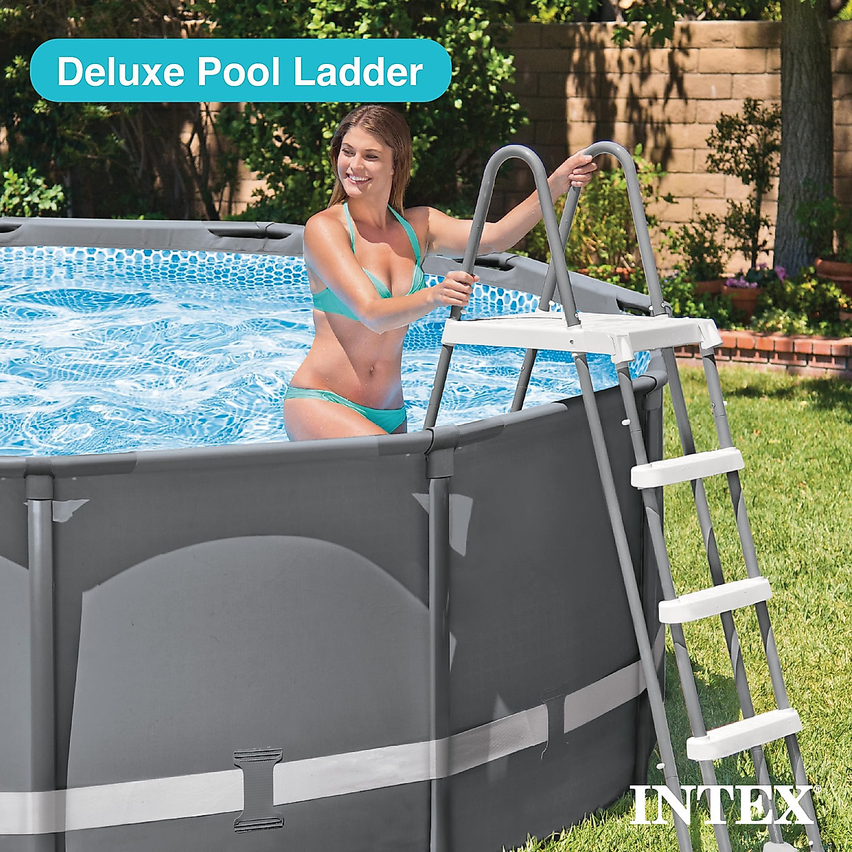 Intex 28076E Heavy Duty Deluxe Pool Ladder with Removable Steps for 48 Inch Depth Above Ground Pools