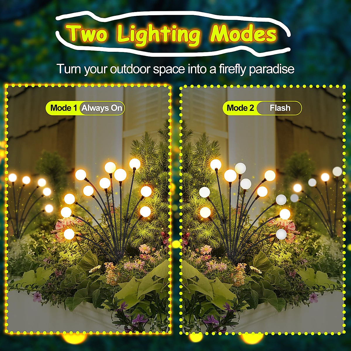 48 LED 4 Packs Solar Garden Lights, Firefly Lights Solar Outdoor Waterproof, Swaying Outdoor Lights with 2 Modes, High Flexibility Iron, Solar Powered Yard Patio Walkway Pathway Decoration, Warm White