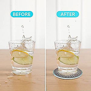 Mandala Coasters for Drinks,Doawbang Absorbent Ceramic Stone Coasters Set of 4 Cork Base Marble Art Cups Table Mats for Home Decor (Green)