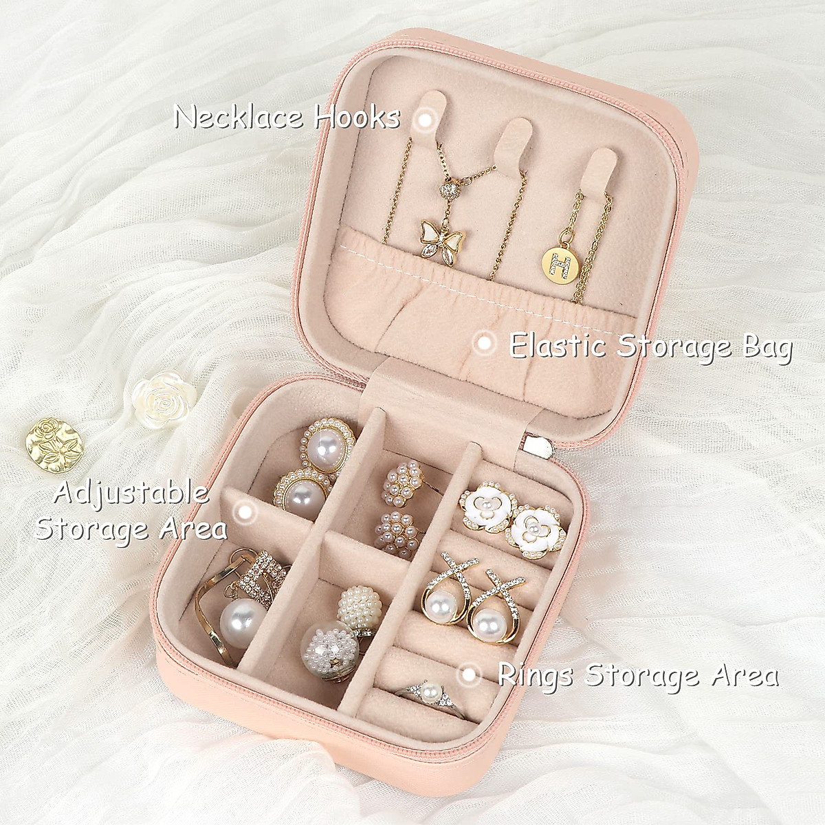 MFXIP Travel Jewelry Case Small Jewelry Box Jewelry Organizer Storage Case Portable PU Leather Mini Jewelry Travel Case for Girls Womens Earring, Necklace, Rings,Bracelets