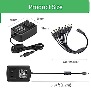Security-01 AC 100-240V to DC 12V 3A Power Supply Adapter with 8 Way Splitter Cable for CCTV Security Camera DVR NVR Led UL Listed FCC