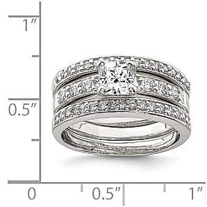 FB JEWELS 925 Sterling Silver CZ Cubic Zirconia 3 Piece Wedding Set Ring