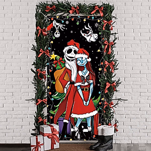 Jack Skeleton and Sally Door Cover Nightmare Before Christmas Front Porch Door Sign Banner Christmas Xmas Winter Holiday Decorations Outdoor Outside for Home