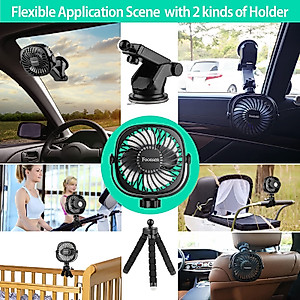 Foonsen Rechargeable USB Stroller Fan, Portable Car Fan, Car Seat Fan, Desk Fan, Flexible Tripod Clip on Bed, Bike, and Crib, Battery Powered, Jet Black
