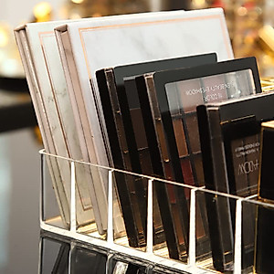 LoengMax Makeup Organizer, Eyeshadow Palette Organizer, 7 Section Acrylic Divided Palette Holder, for Eyeshadow Palettes, Contour Kits, Blush(Clear, 7.48x 6.3 x 1.77 in)