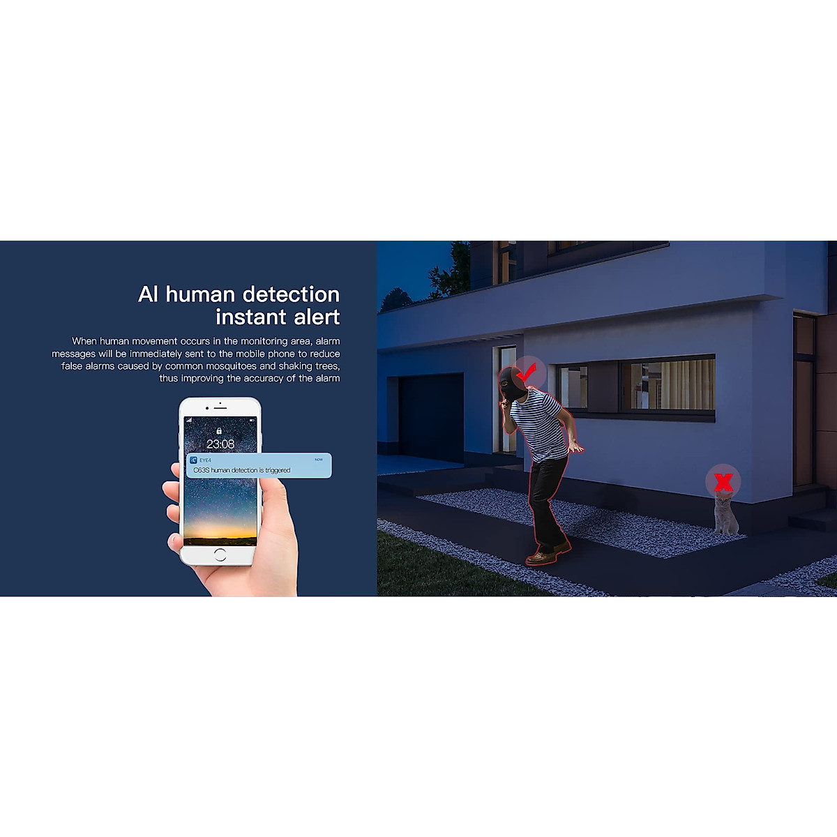 YZY TECH 1080P WiFi Camera, Outdoor IP66 Waterproof, Motion Human Absence Smoke Alarm Detection, Night Vision,180˚ Panorama Bullet Camera, Lens 2.3mm (C63S)