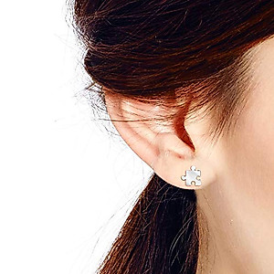 Whimsical Jigsaw Puzzle Piece .925 Sterling Silver Stud Earring
