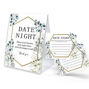 Eucalyptus Bridal Shower Games Date Night Sign, 1 Date Night Sign and 50 Date Night Cards, Bridal Shower Decorations, Wedding Shower Game-DNYH08