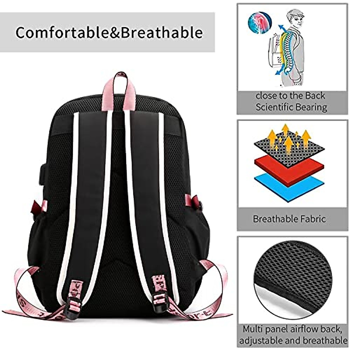 RAIOAJDO 3PCS Teen Adult Backpack Large Capacity Light Backpack Laptop Bag Multi-function Backpack with USB Charging Port