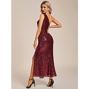 Ever-Pretty Women's Sexy One Shoulder Sleeveless High Slit Bodycon Evening Dresses for Wedding Guest Burgundy US10
