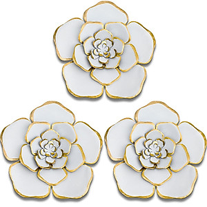 Chuangdi 3 Pieces Large Wall Metal Flowers Multiple Layer Home Decoration for Indoor Outdoor Home Garden Office Living Room Garden Porch Patio (White,8 Inch)