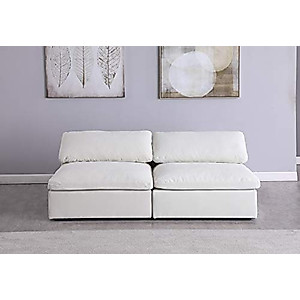 Meridian Furniture Serene Collection Modern | Contemporary Deluxe Comfort Modular Sofa, Soft Linen Textured Fabric, Down Cushions, 2 Armless, Cream