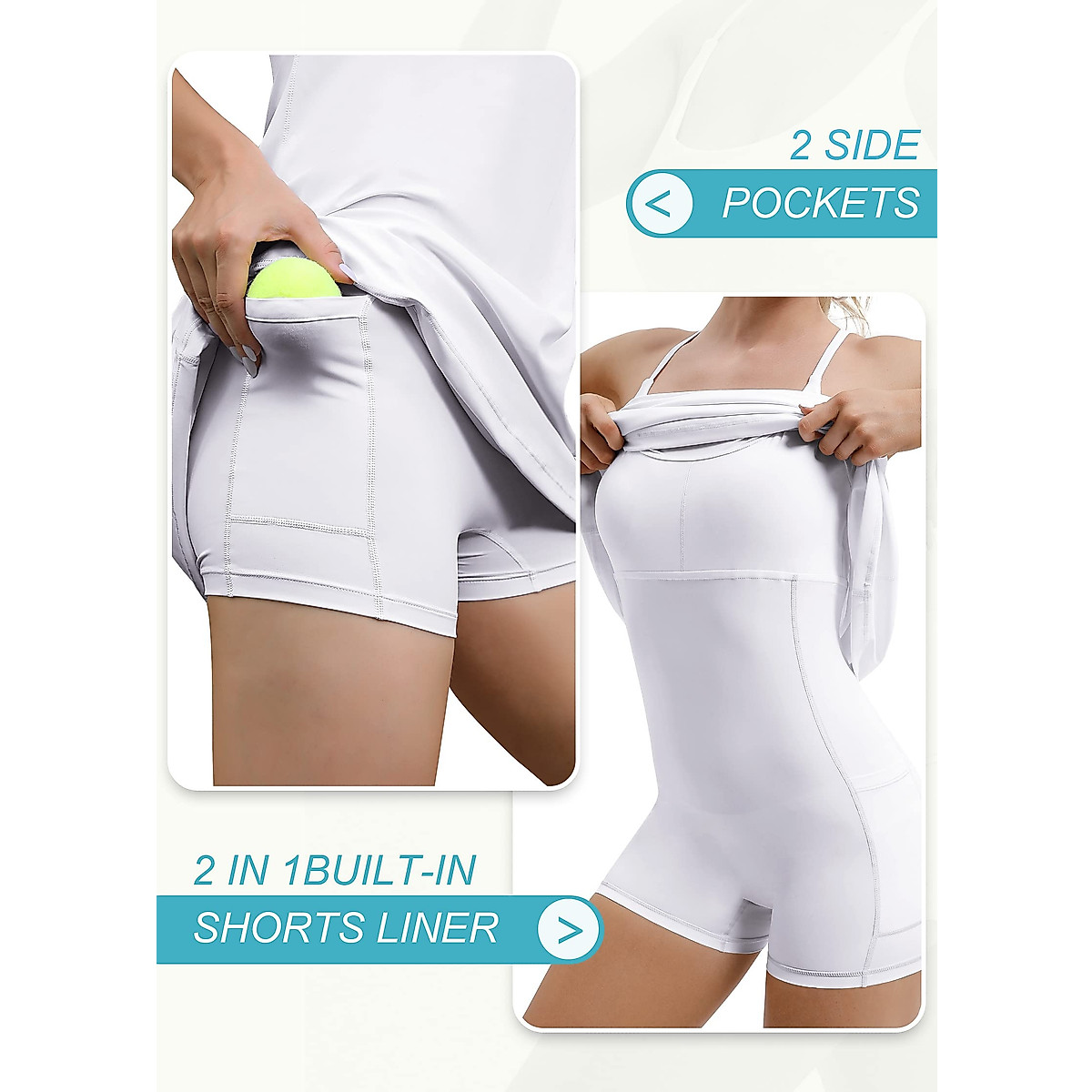 IUGA Tennis Dress for Women Athletic Dress with Built-in Shorts & Bra Womens Workout Golf Exercise Dresses White