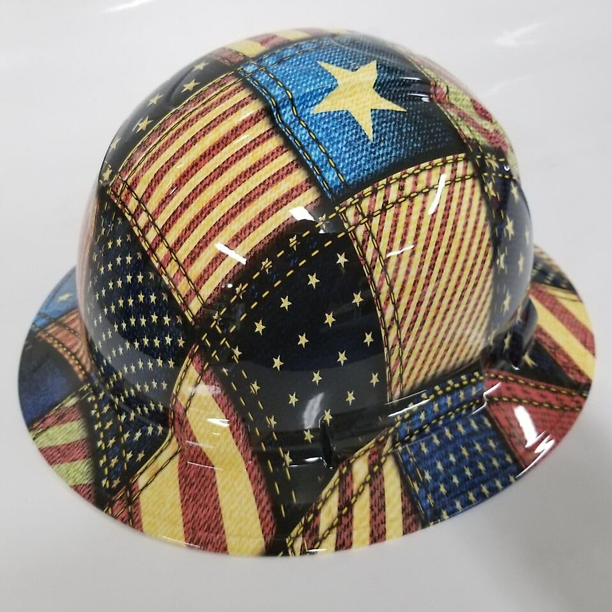 Wet Works Imaging Customized Pyramex Full Brim American Patchwork Hat with Ratcheting Suspension