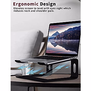 ALASHI Laptop Stand for Desk, Aluminum Computer Riser, Ergonomic Notebook Holder, Detachable Metal Laptops Elevator, PC Cooling Mount Support 10 to 15.6 Inches Notebook, Black