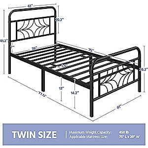 Yaheetech Twin Size Bed Frame Metal Platform Bed with Sparkling Star-Inspired Design Headboard, 13 Inch Underbed Storage, No Box Spring Needed, Easy Assembly, Modern, Black