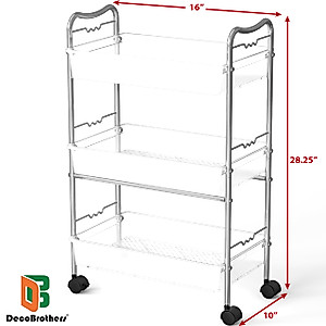 DecoBros 3-Tier Metal Utility Rolling Cart, Silver