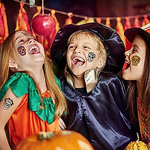 Day of the Dead Sugar Skull Tattoos(100Counts),Konsait Halloween Temporary Face Tattoos Sugar Skull Puppy Black Skeleton Web Red Roses Tattoo for kids Boys Girls Mexican Halloween Party Favor Supplies