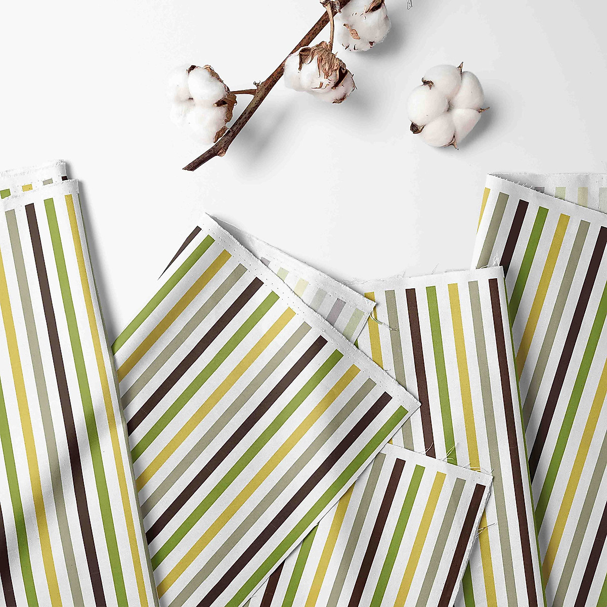 Bacati Crib Fitted Sheets, Mod Stripes Green/Yellow/Chocolate (Pack of 2)