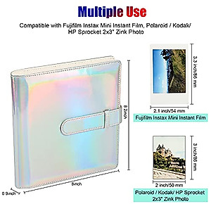 256 Pockets Photo Album for Fujifilm Instax 11 12 9 40 Mini Camera, Polaroid Camera, Photo Album for Fujifilm Instax Mini Evo Liplay 90 8 7+ Instant Camera, Polaroid HP Zink 2x3" Photos (Magic Silver)