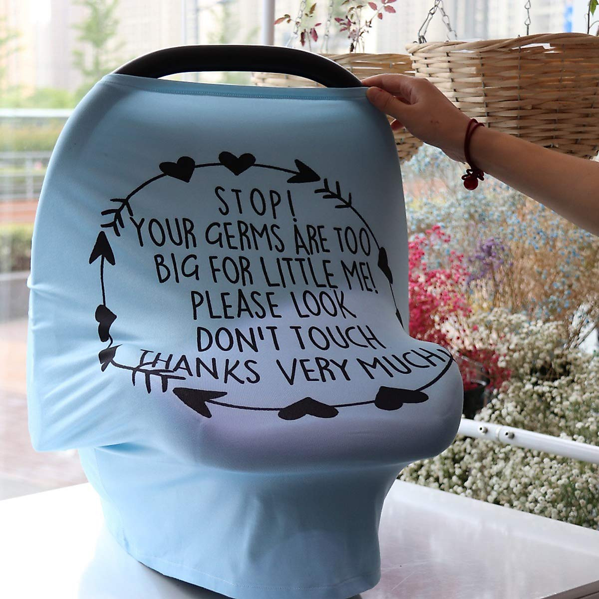 Baby Nursing Cover,Baby Car Seat Canopy,No Touch Sign Infant Stroller Cover Breastfeeding Cover (Blue)